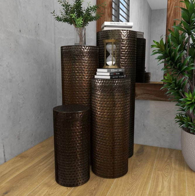 Bronze hammered Metal Table - Set of 4 – TRAVEL & LIVING
